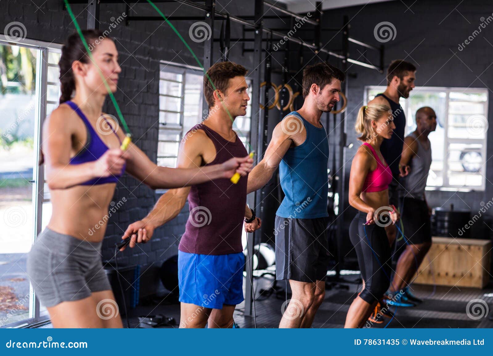 People skipping in gym stock image. Image of caucasian - 78631435