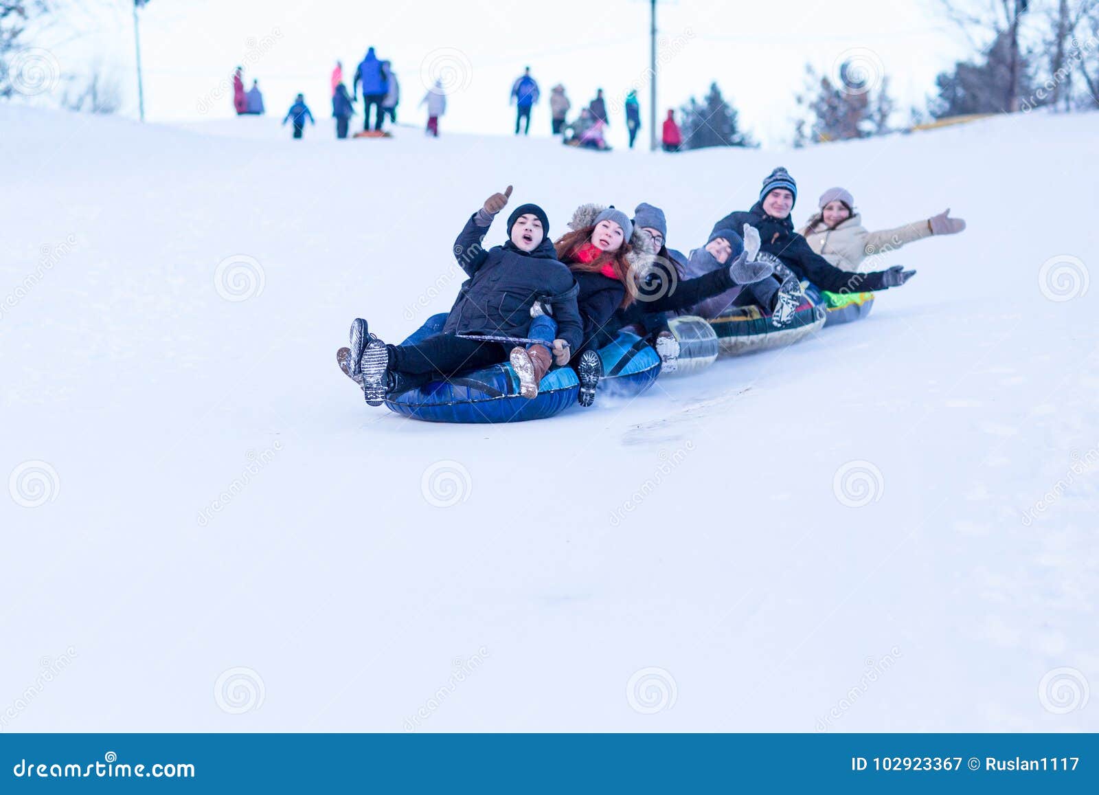 People Slide Down from the Snow Hill Stock Image - Image of sliding ...