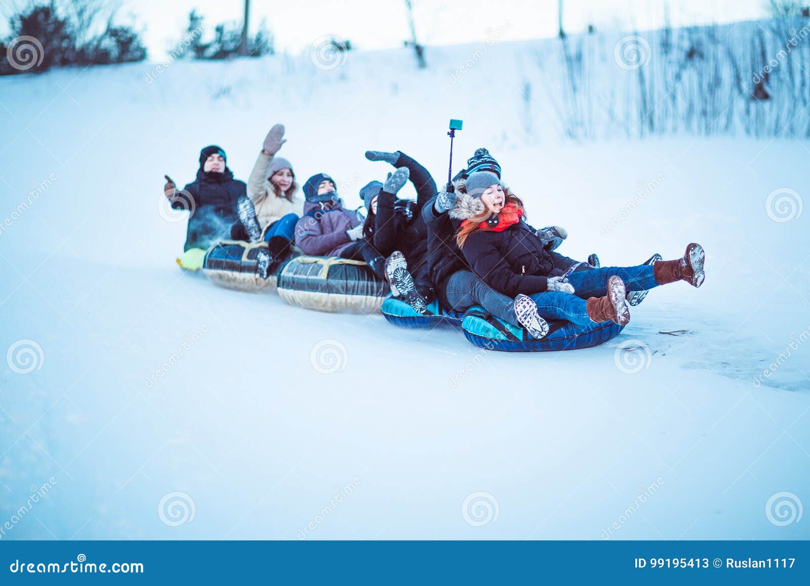 People Slide Down from the Snow Hill Stock Image - Image of cold, sport ...