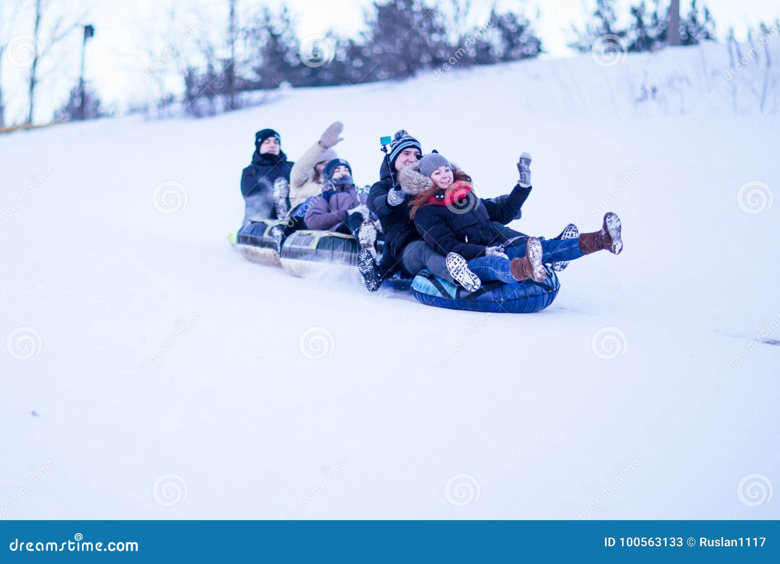 People Slide Down from the Snow Hill Stock Image - Image of nature ...