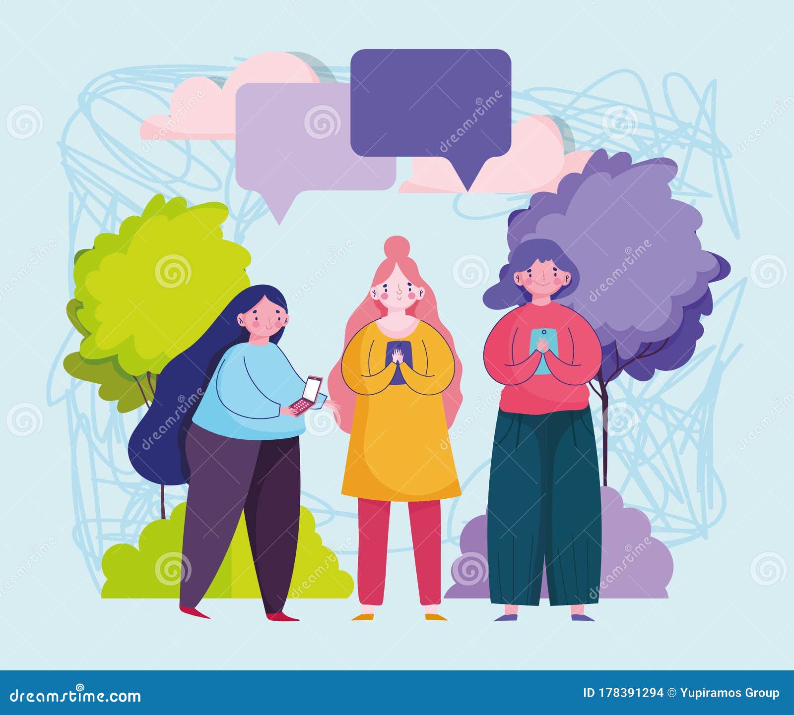 People and Smartphone, Group Women Using Mobile Texting Chatting ...