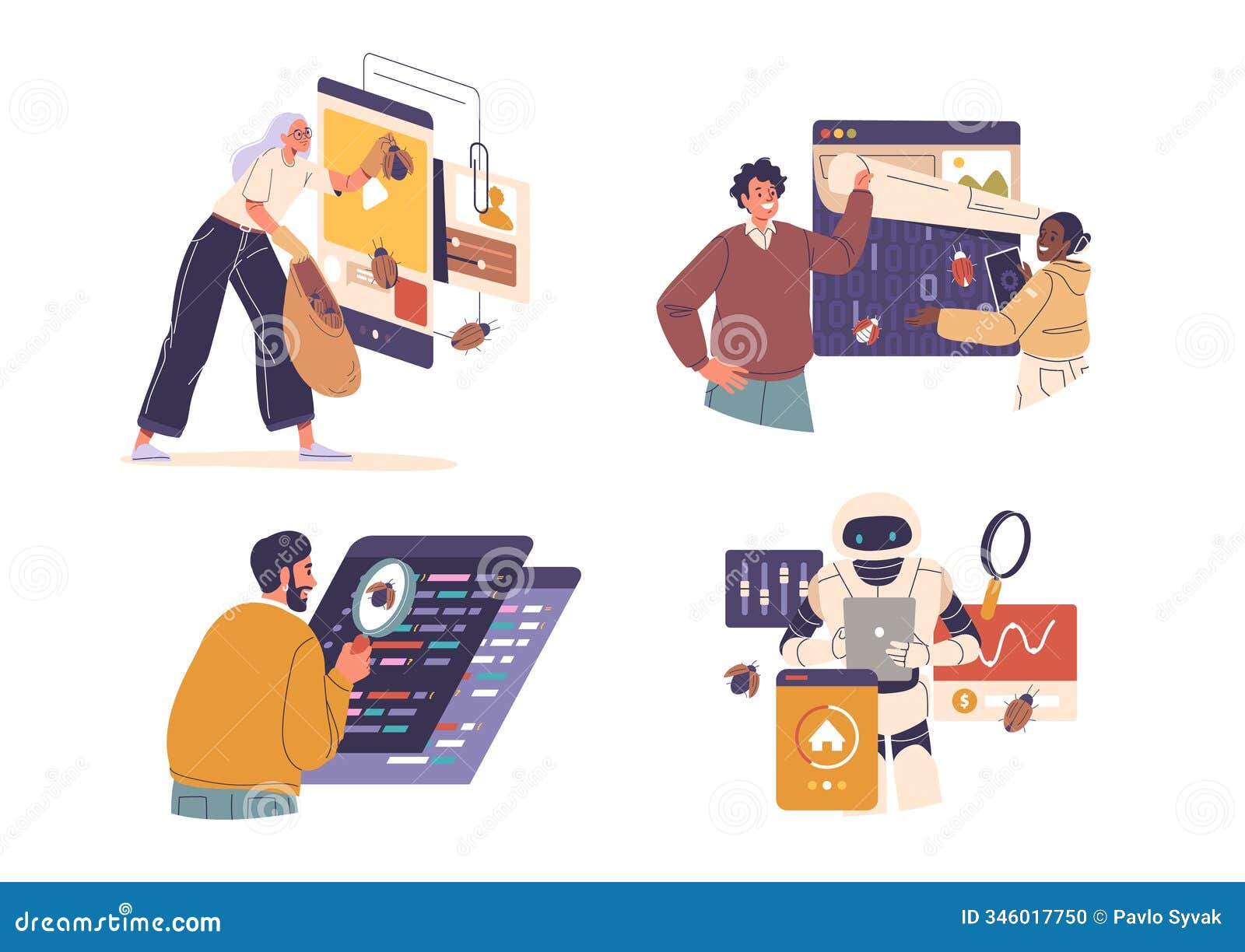 Man And Woman Programmers Working On Computer With Code On Screen ...