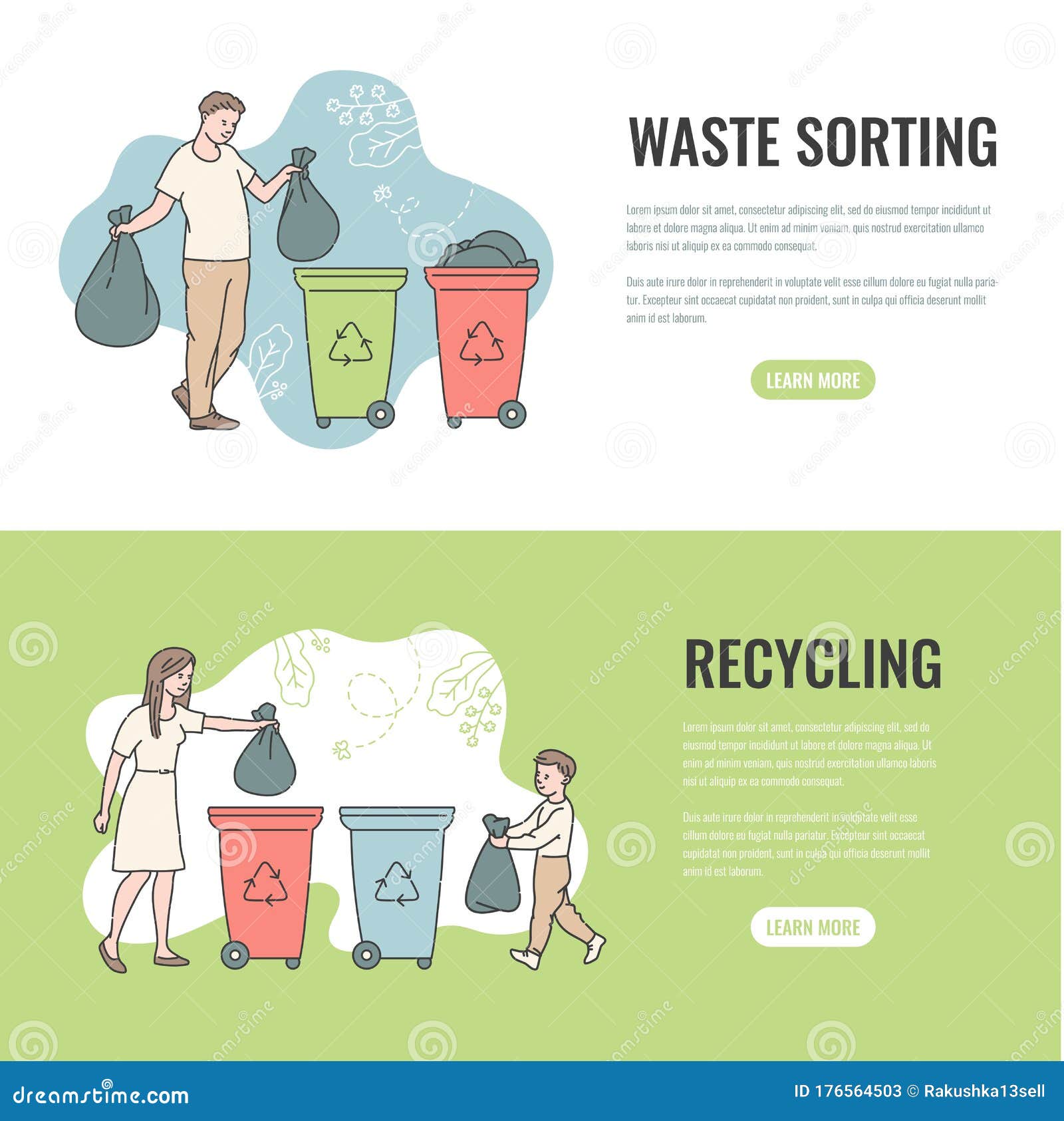 People Sorting Garbage in Containers for Recycling. Vector Social Eco ...