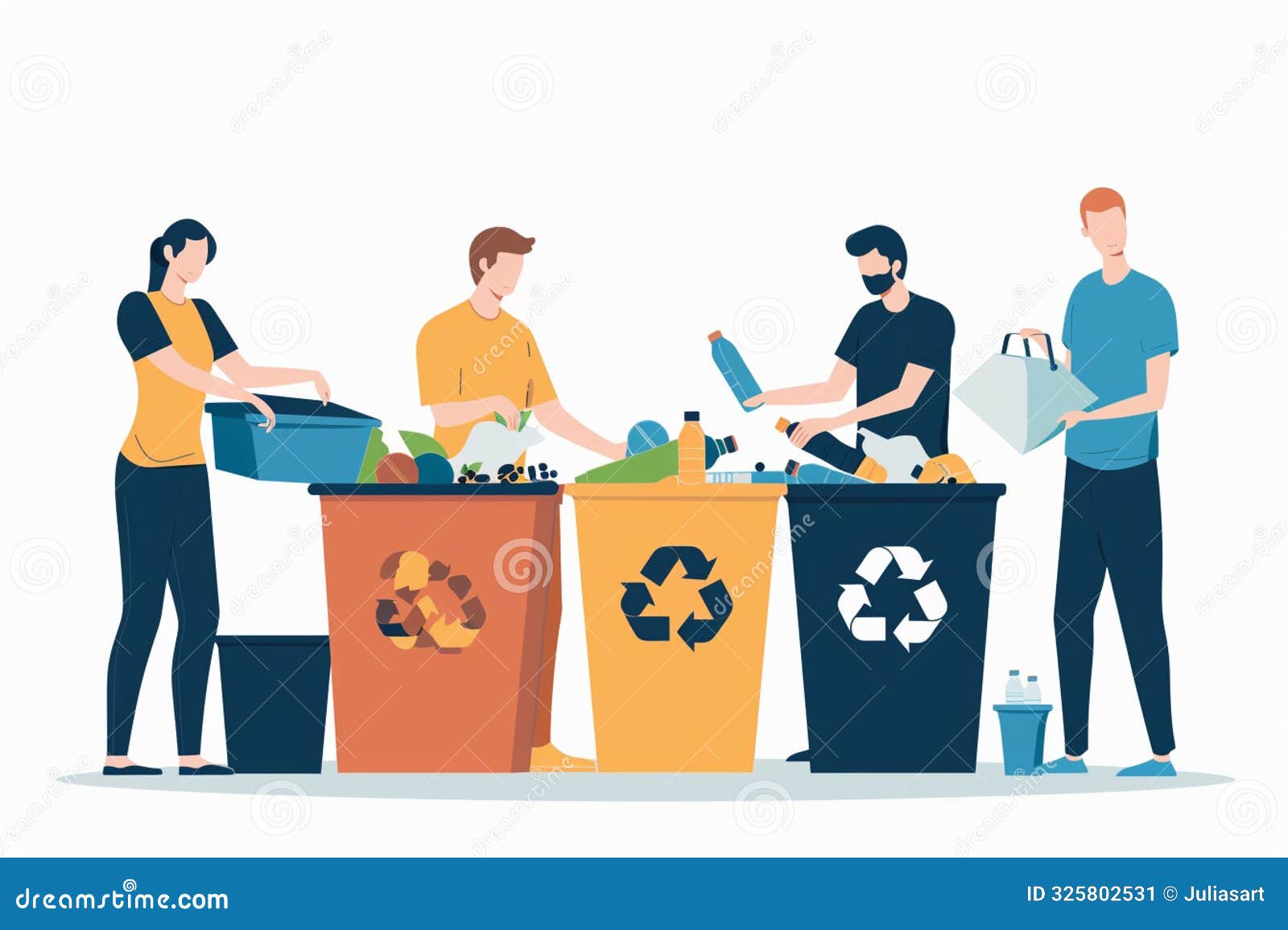 People are Sorting Garbage. Recycling Waste Management Concept ...