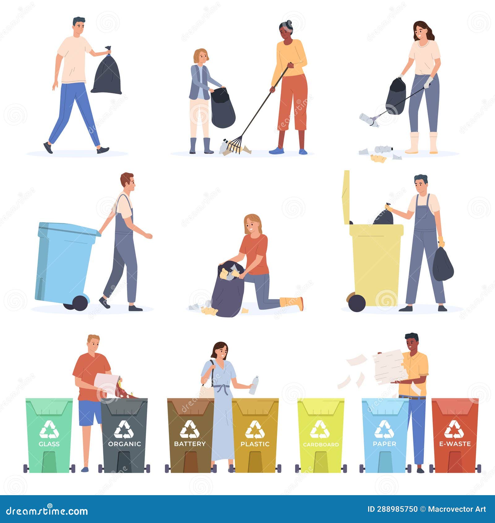 People Sorting Waste Set stock vector. Illustration of flat - 288985750