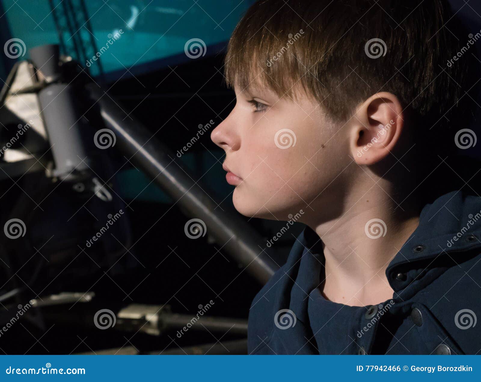 People and Space. Future Technologies. Boy in Museum Stock Photo ...