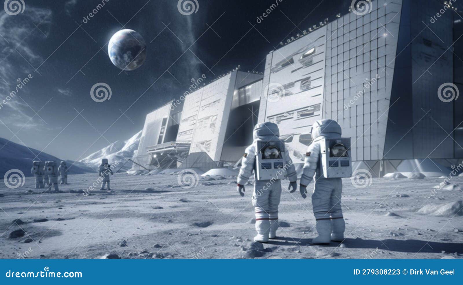 People in Spacesuits Walking on the Surface of the Moon Next To a ...