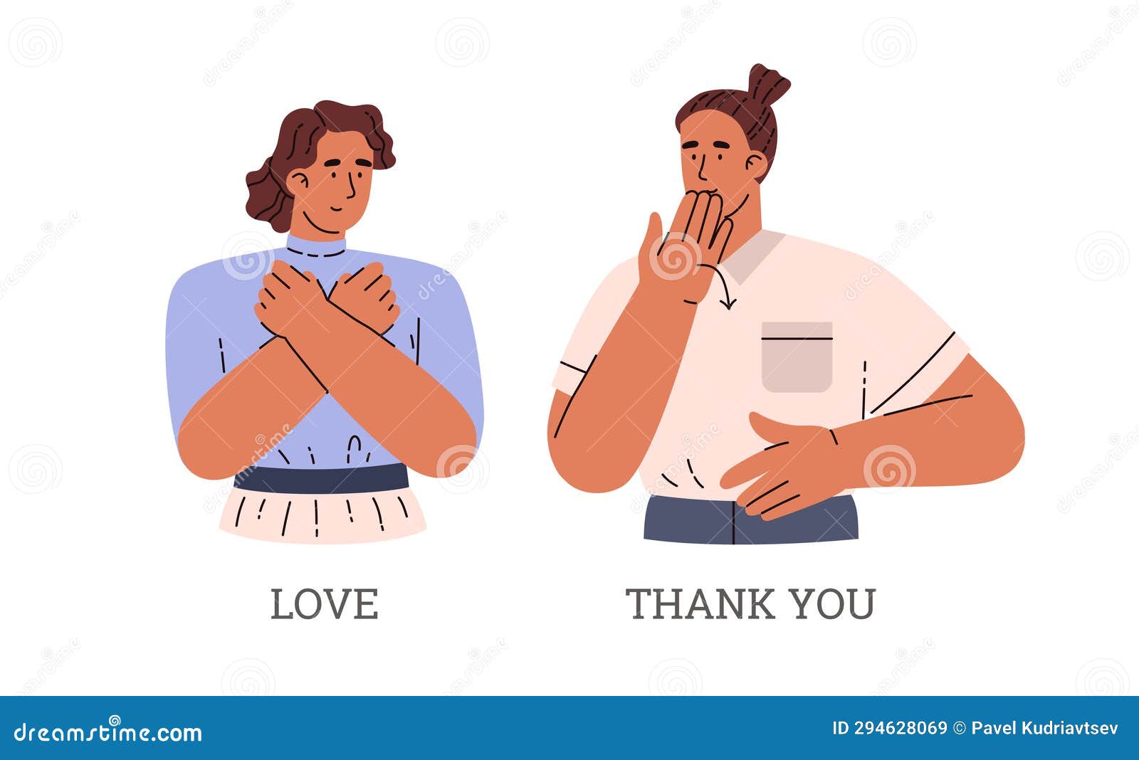People Speak Sign Language, Flat Vector Illustration on White Stock ...