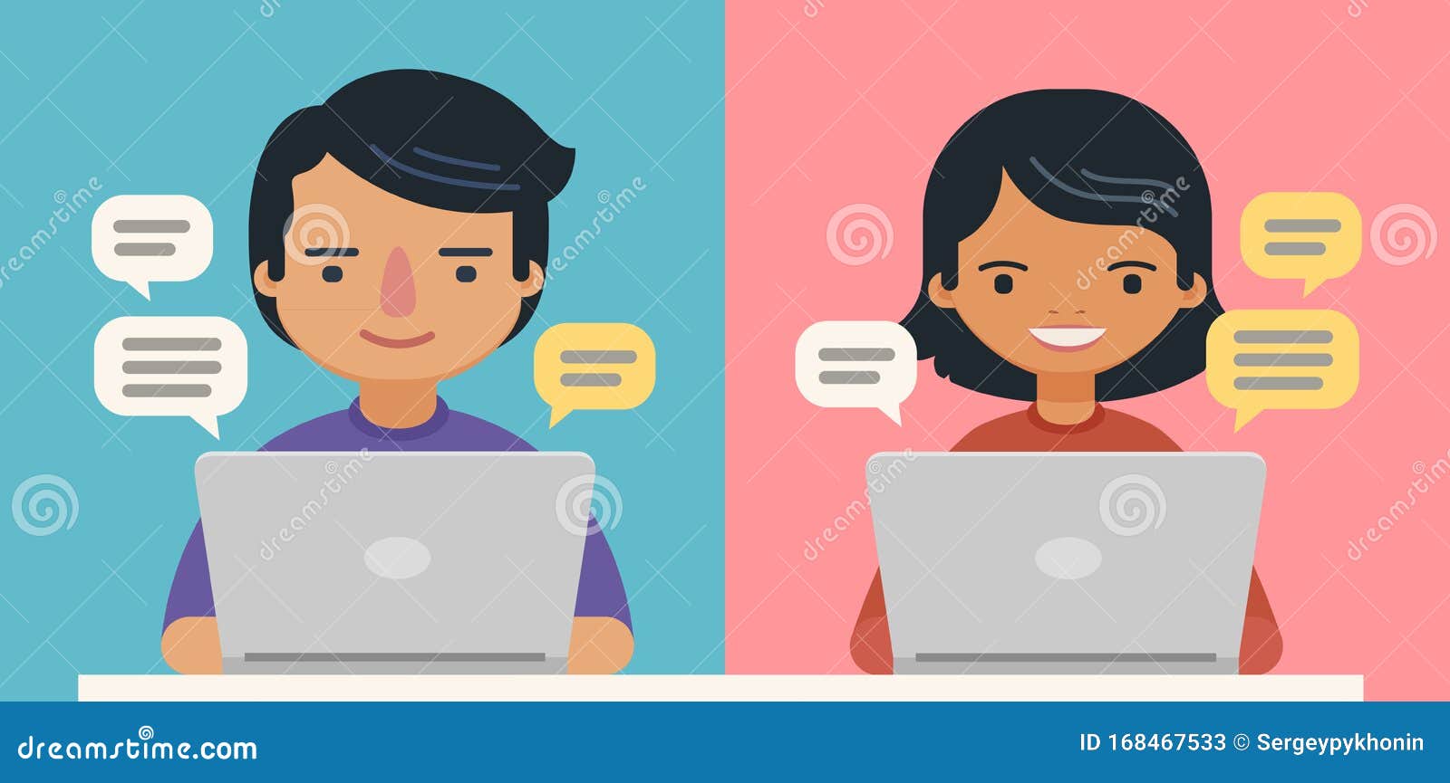People with Speech Bubbles and Computers. Communication Vector ...