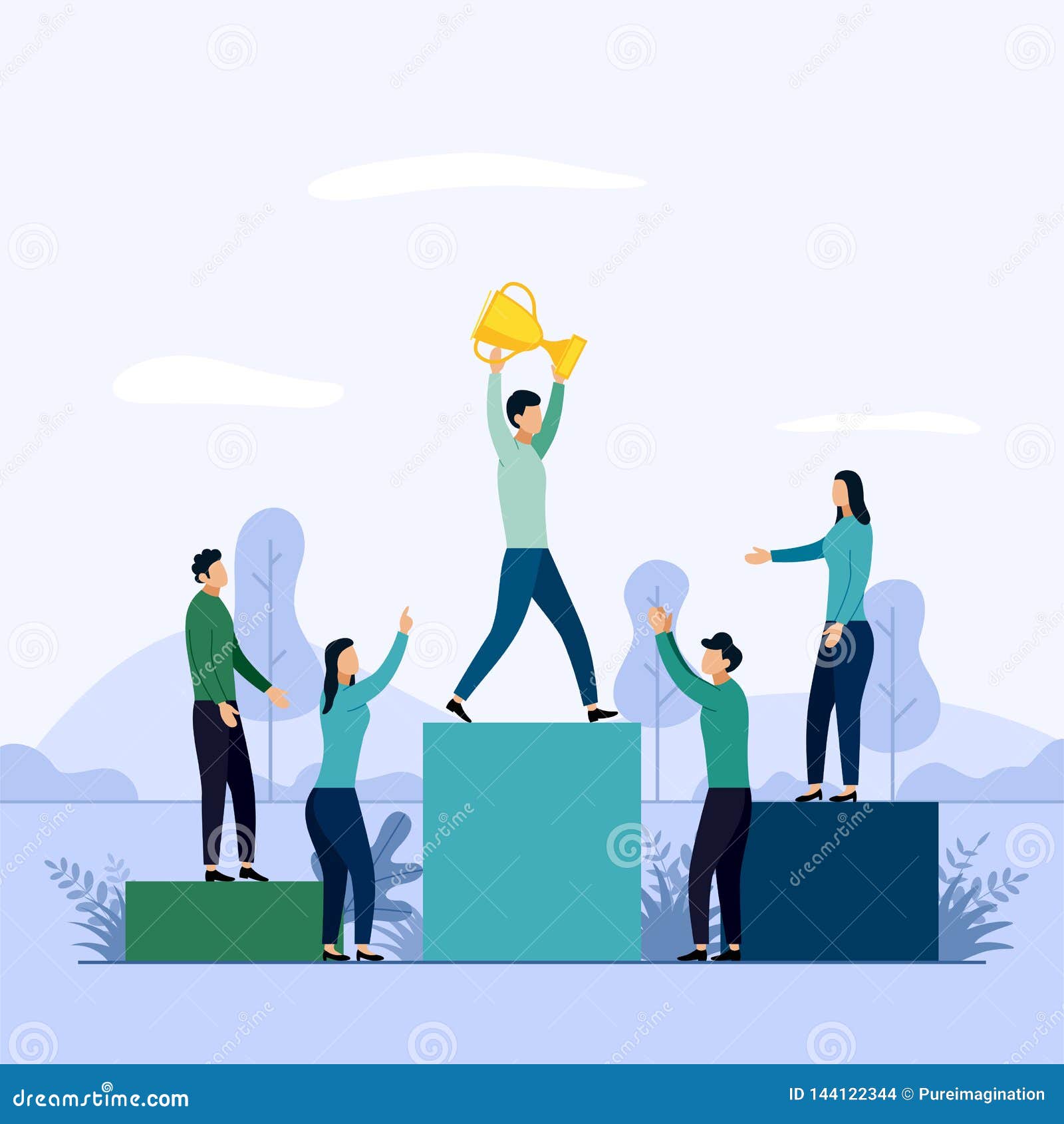 People Stand on the Podium First, Second and Third Place, Business ...