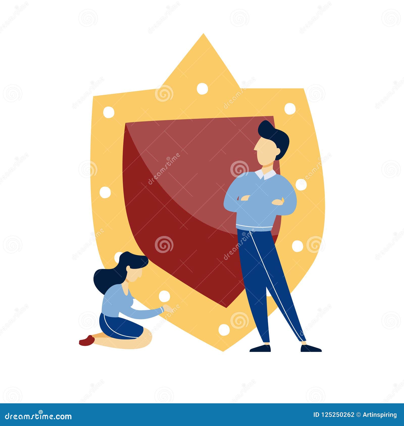 People Standing at the Big Shield Illustration Stock Vector ...