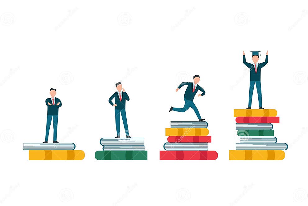 People Standing on Book Stacks Steps Increasing Knowledge, White ...