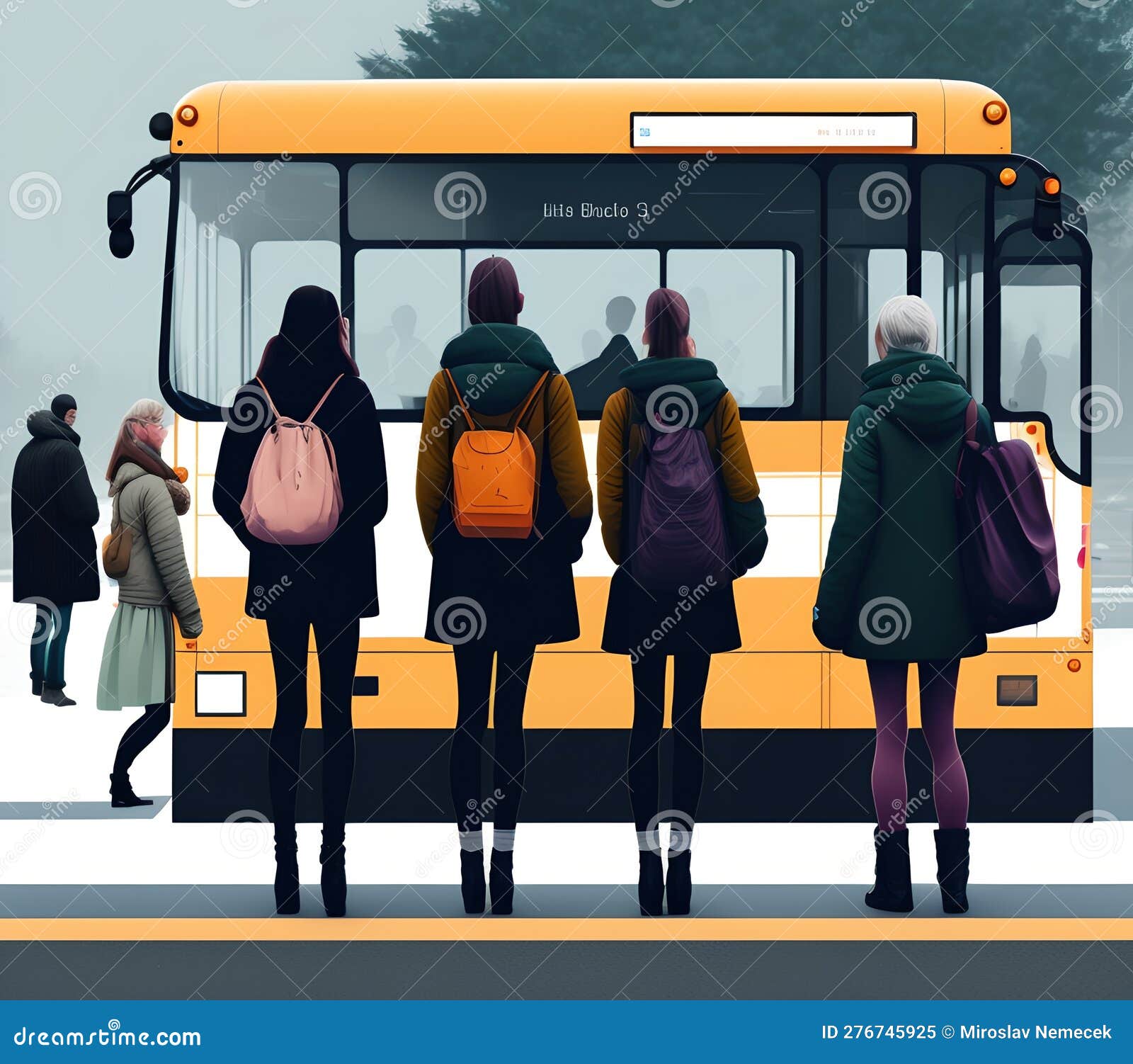 People Standing by Bus Stop, Generative AI Illustration Stock ...