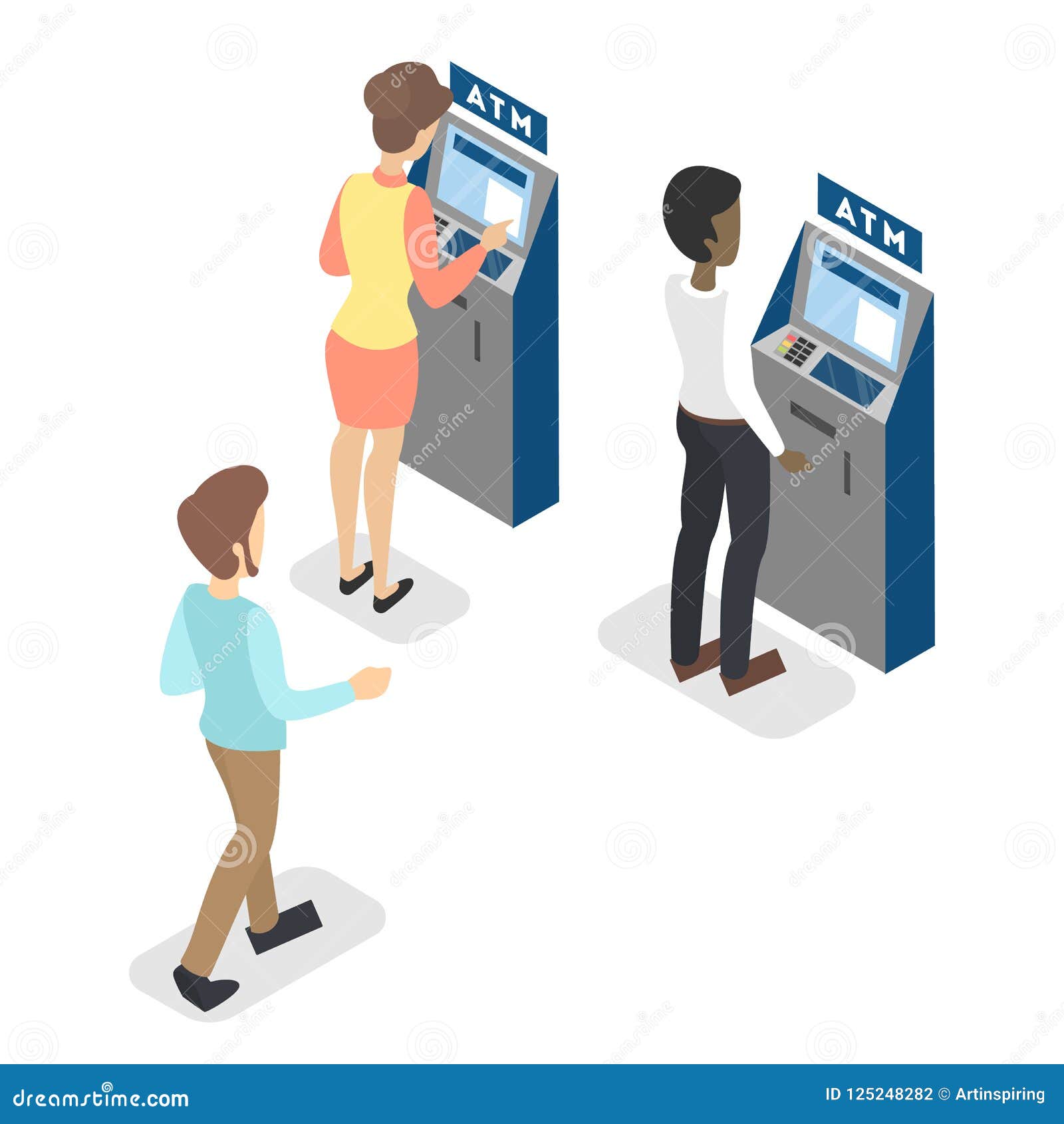 People Standing in Line at ATM Illustration Stock Vector - Illustration ...
