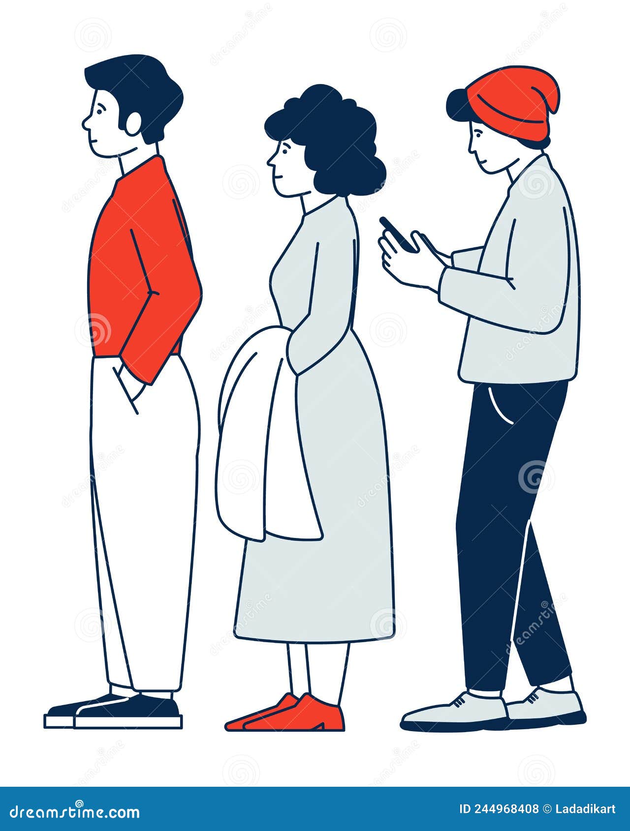 People Standing In Line. Characters Waiting In Queue Vector ...