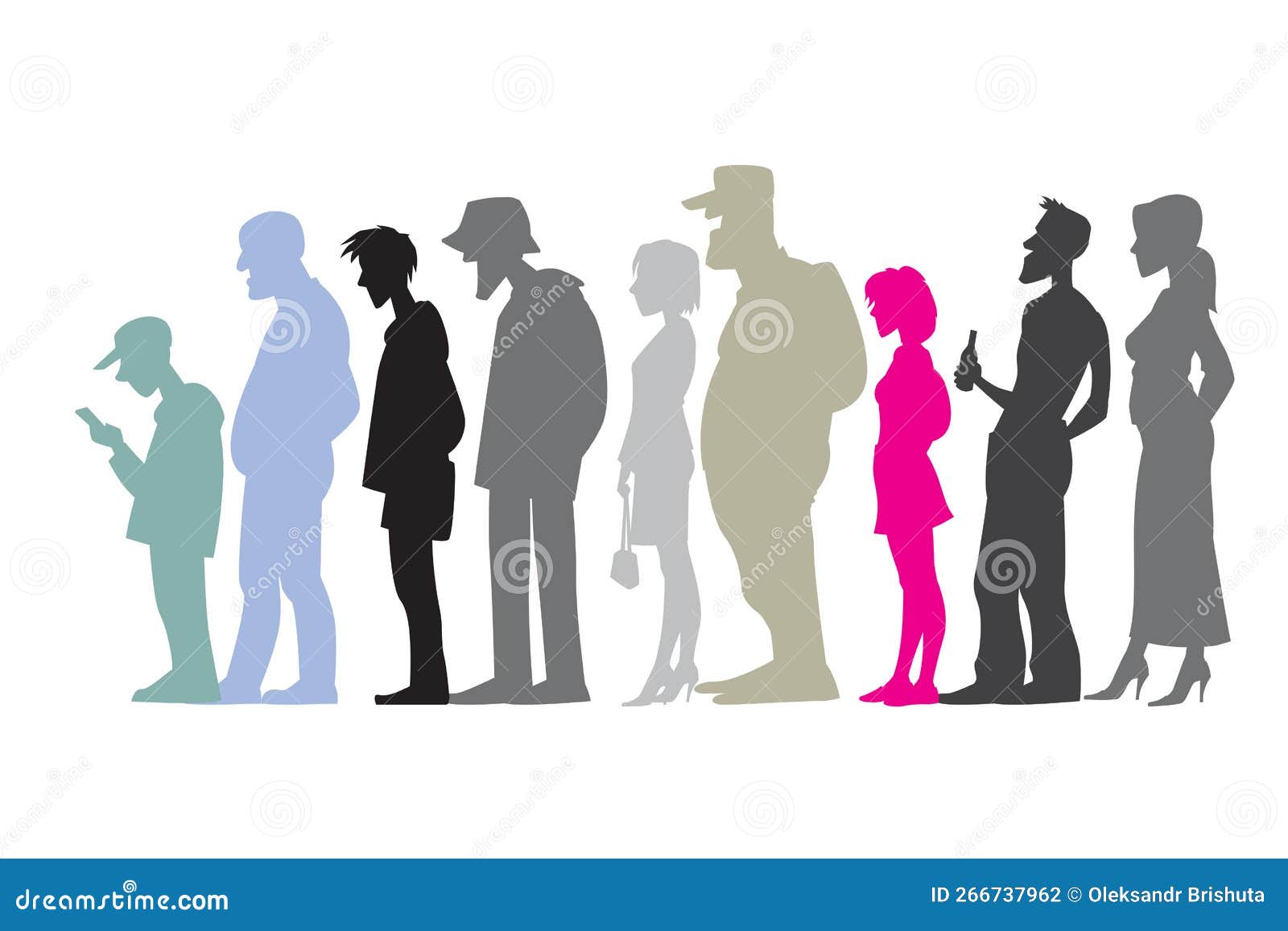 People Standing in Line. Different People, Different Mood Stock ...