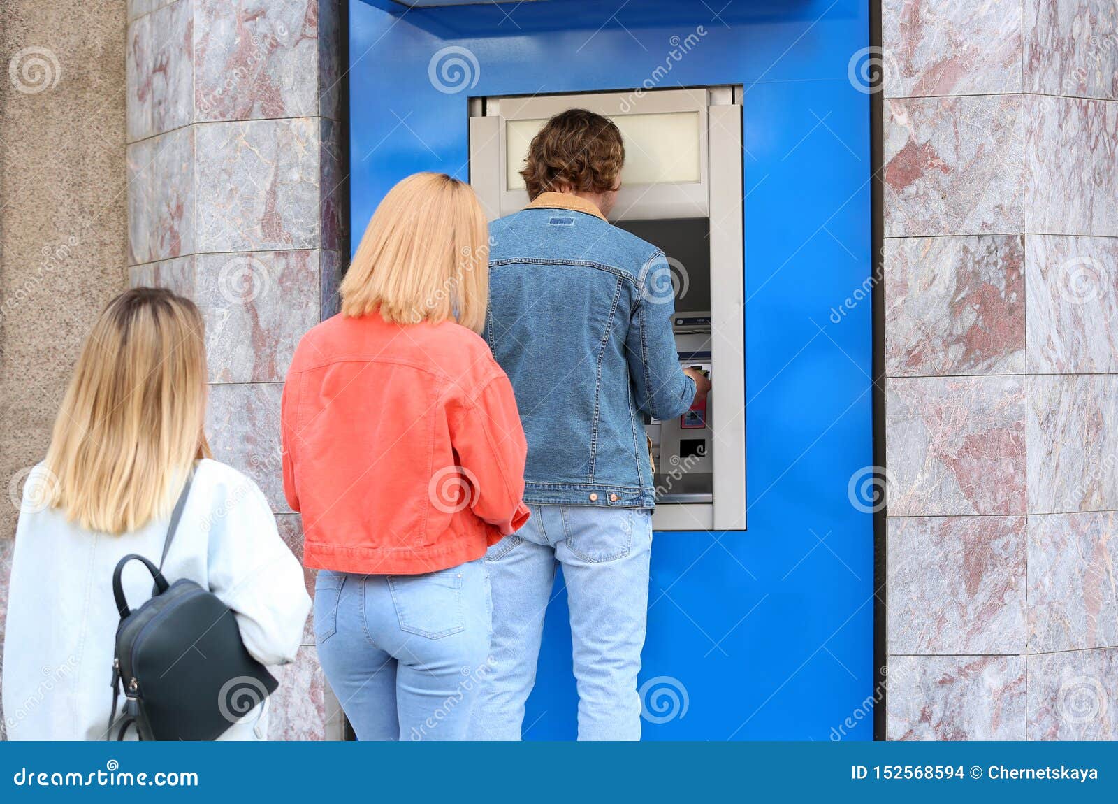 People Standing in Queue To Cash Machine Stock Photo - Image of card ...