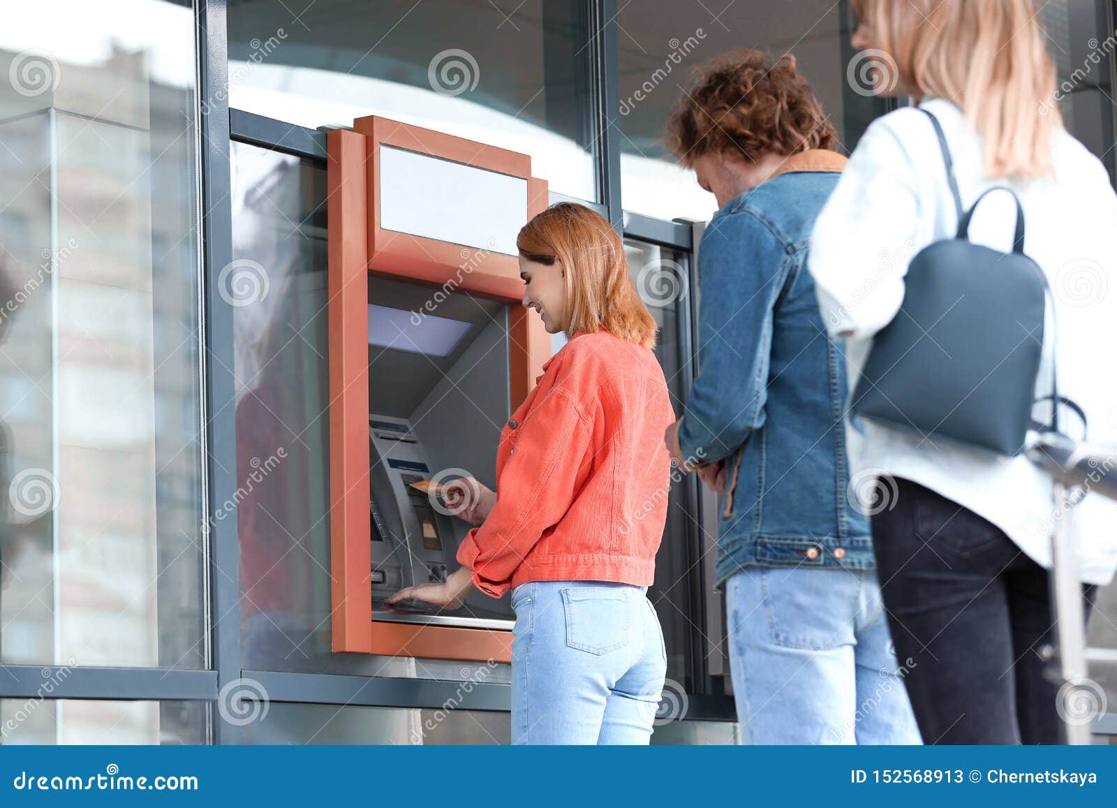People Standing in Queue To Cash Machine Stock Image - Image of account ...
