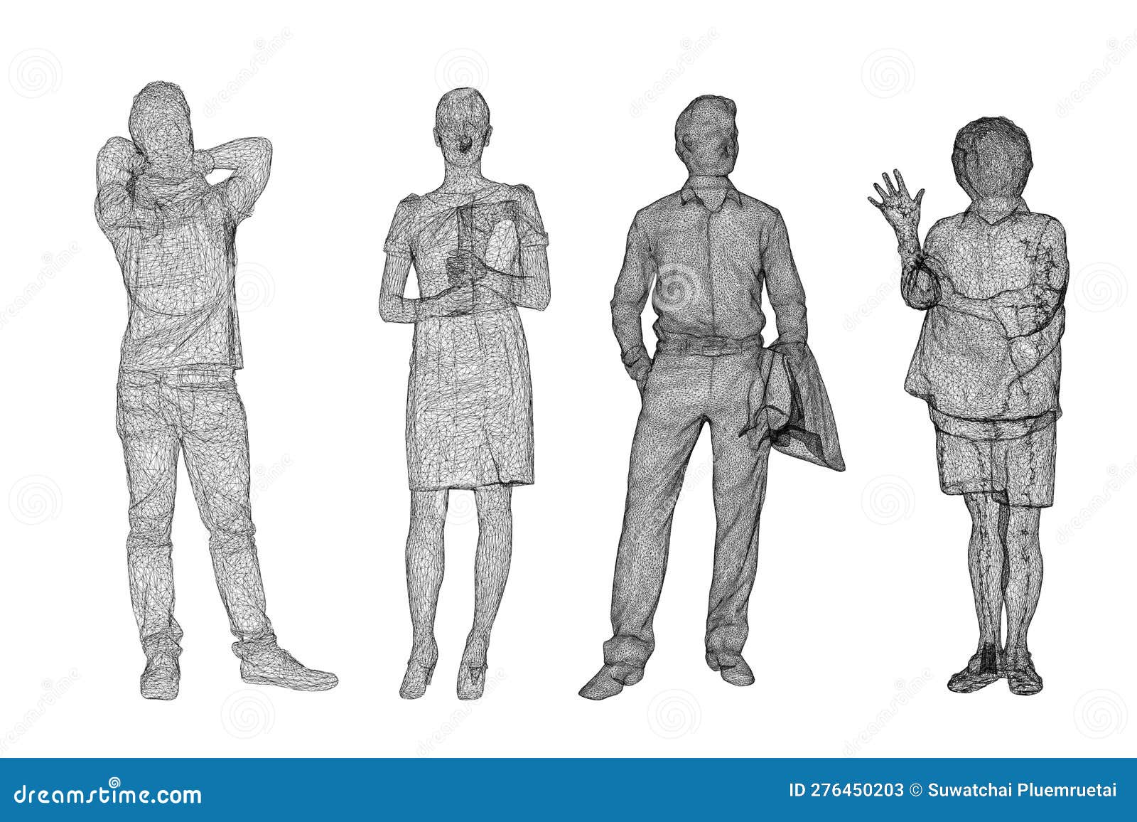 People Standing Set in Wire Frame , Woman and Men, 3d Stock Image ...