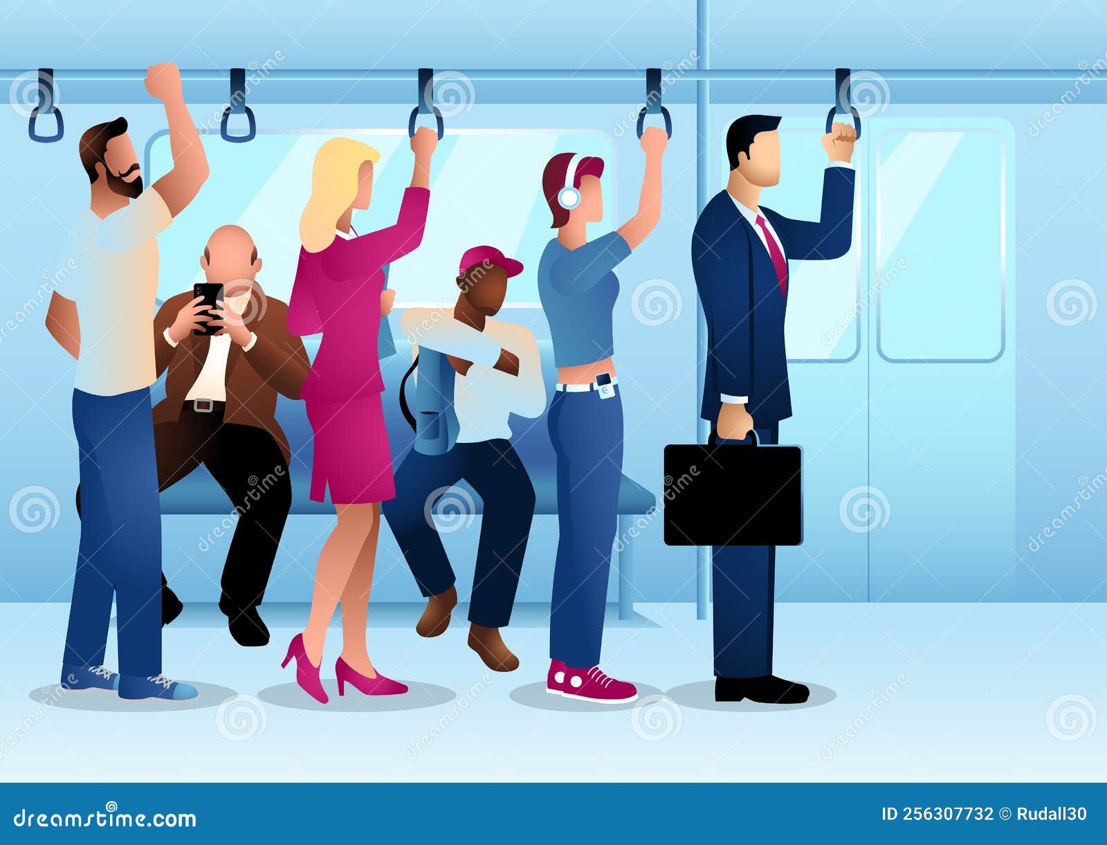 People Standing and Sitting in the Train Stock Vector - Illustration of ...