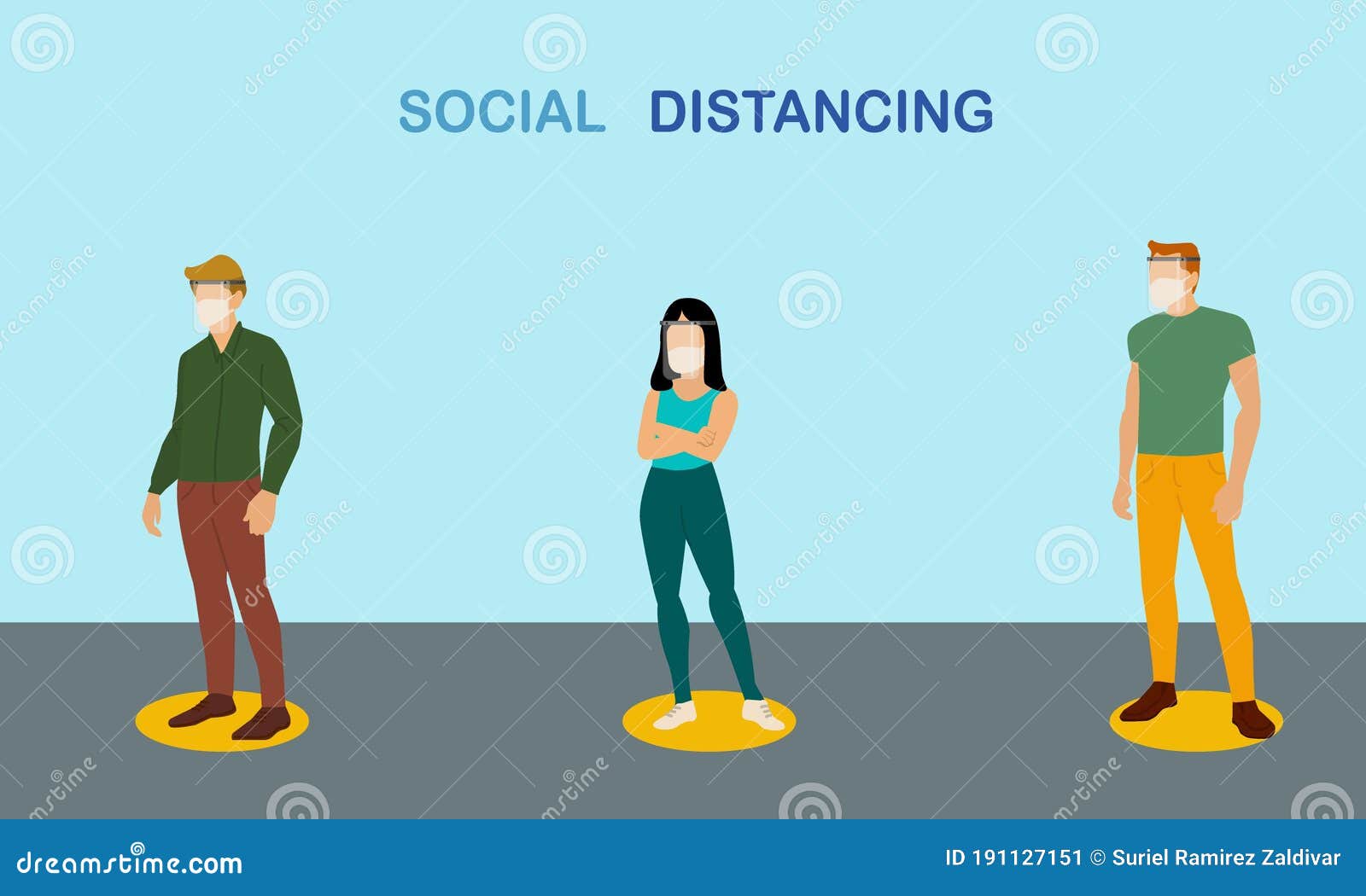 People Standing Waiting Queue with Social Distancing Text Stock Vector ...