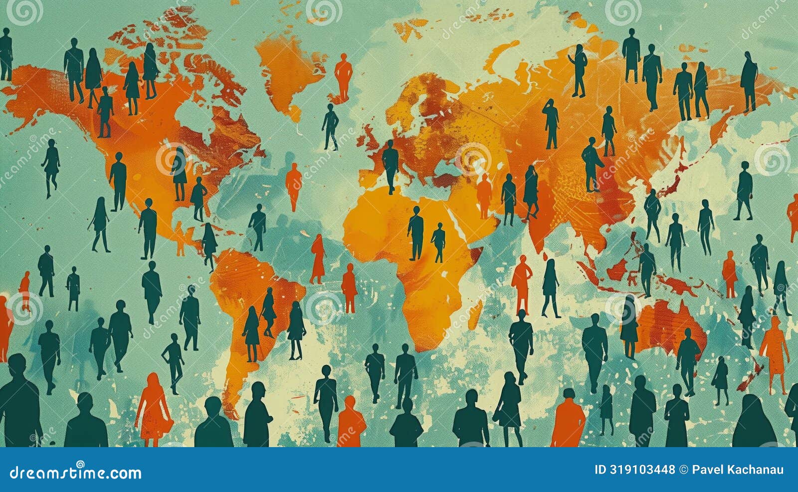 People Standing, World Map Backdrop Stock Illustration - Illustration ...