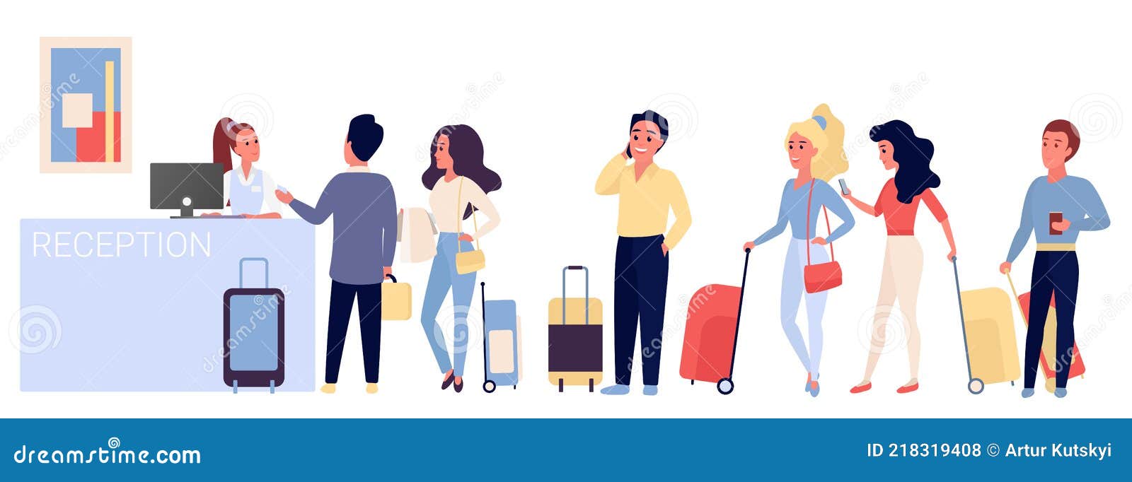 Queue At Reception Flat Vector Illustration. People Waiting In Line At ...