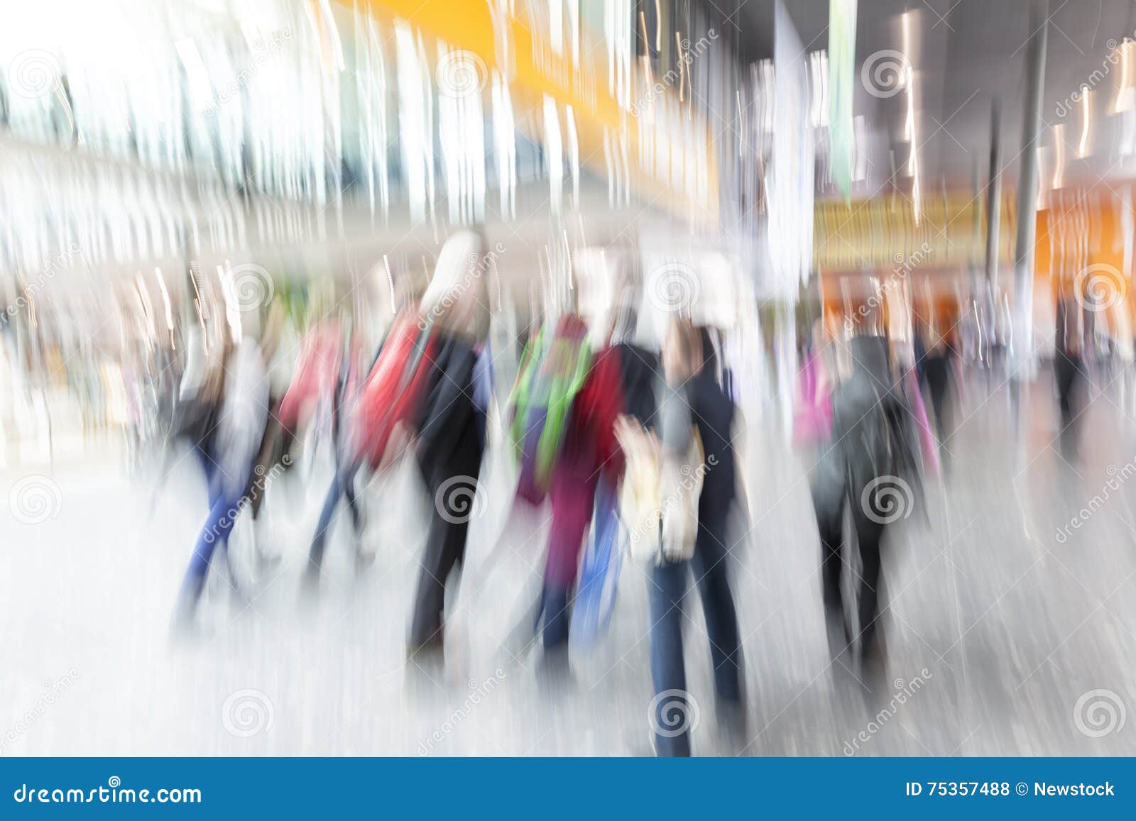 People Stream in Modern Interior, Motion Blur Stock Photo - Image of ...