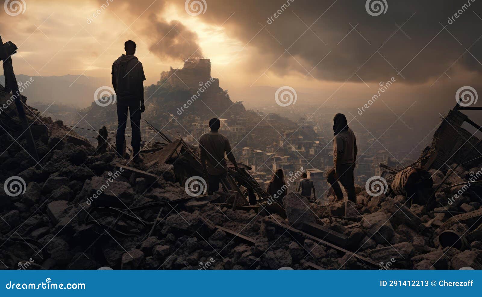 People on the Street of a City Destroyed by the Elements Stock Image ...