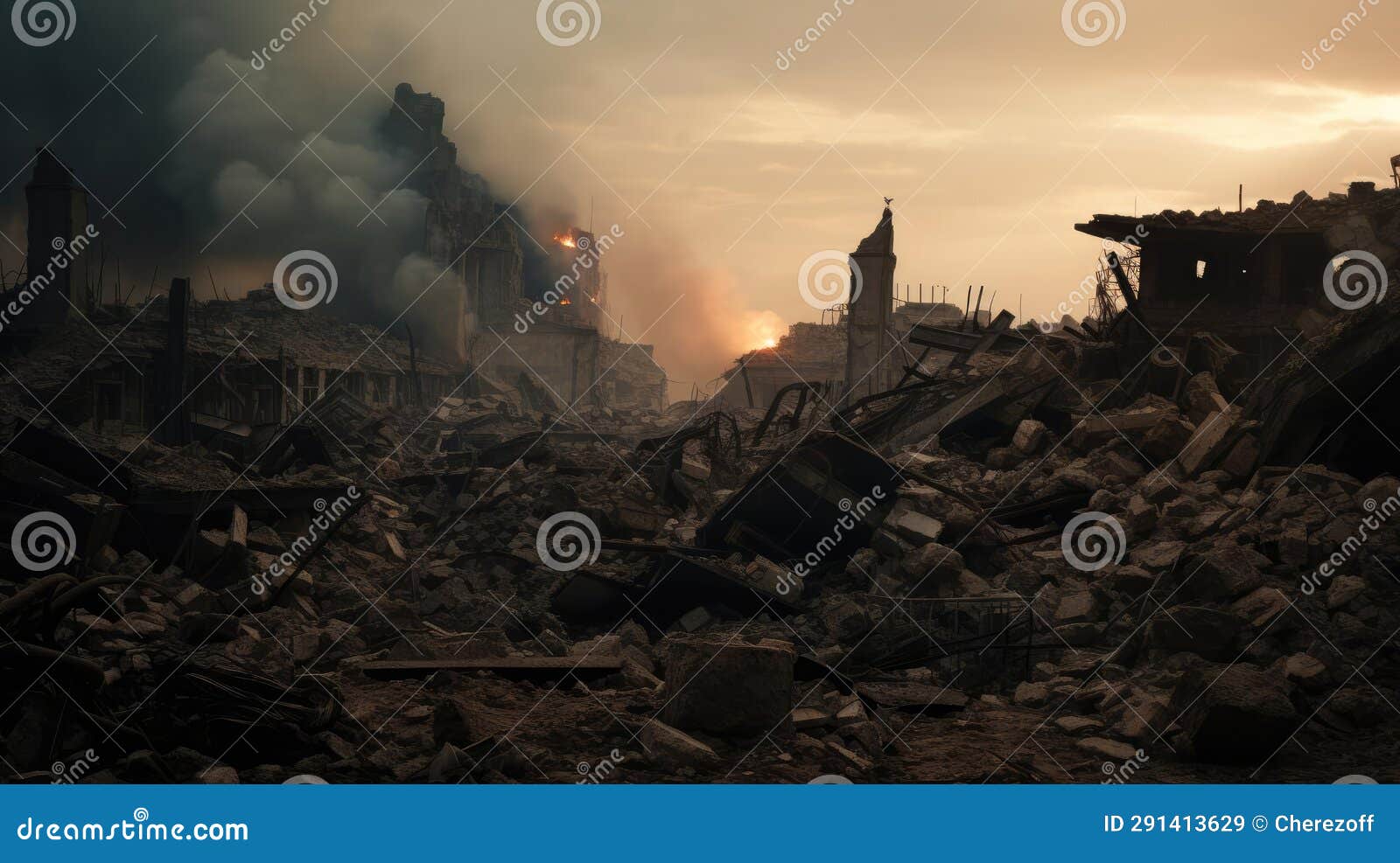 People on the Street of a City Destroyed by the Elements Stock ...