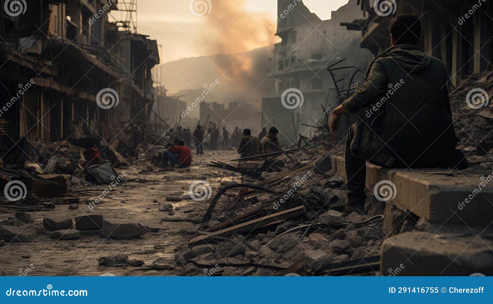 People on the Street of a City Destroyed by the Elements Stock Image ...