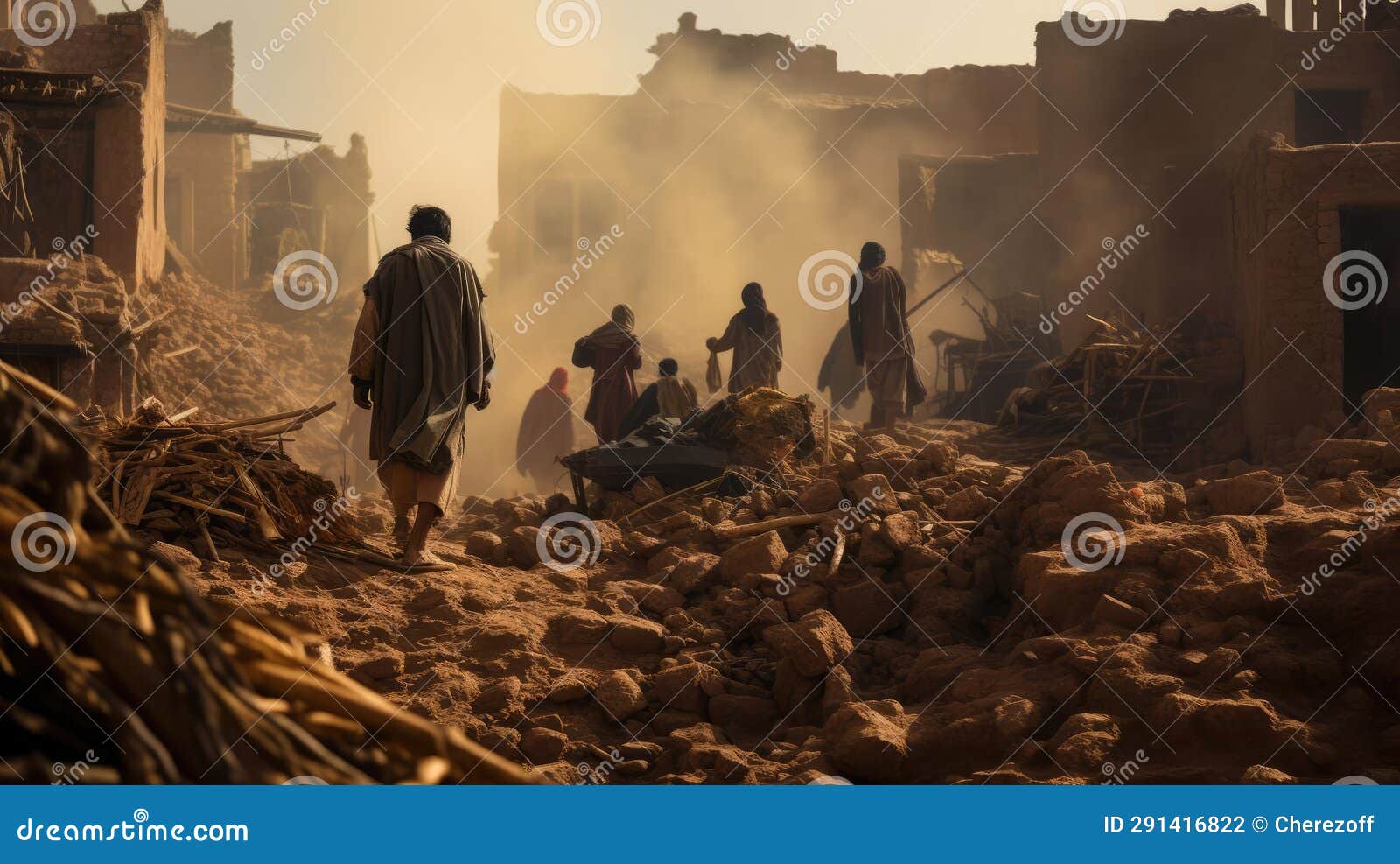 People on the Street of a City Destroyed by the Elements Stock Photo ...