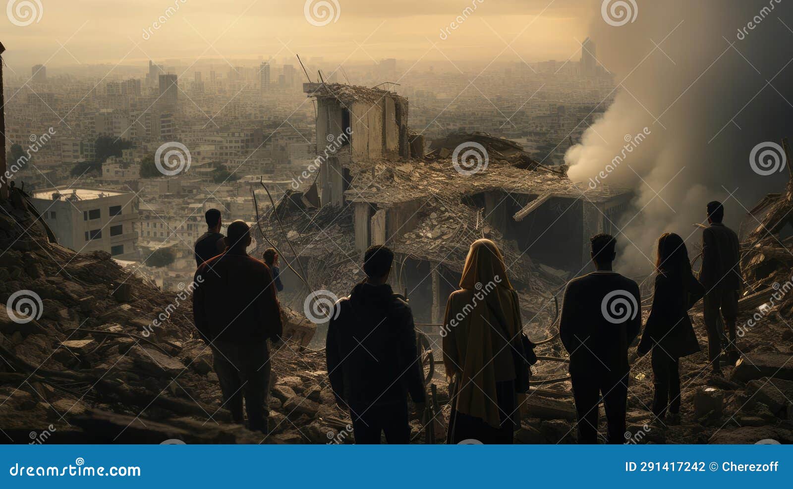 People on the Street of a City Destroyed by the Elements Stock Photo ...