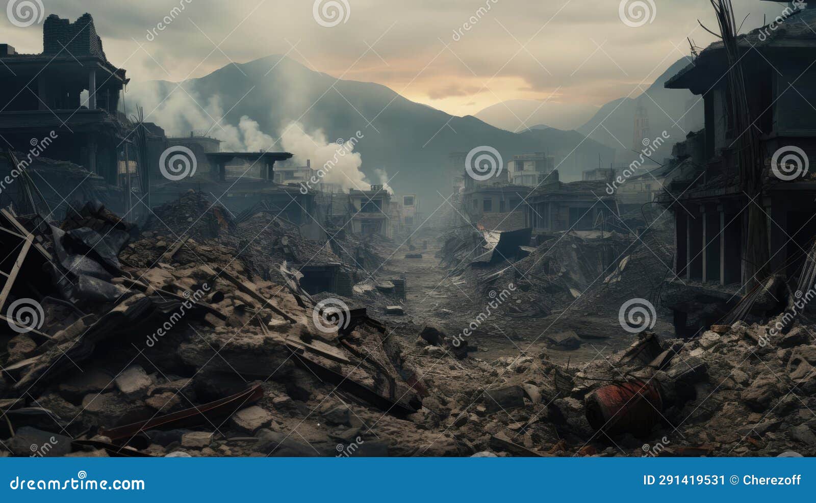 People on the Street of a City Destroyed by the Elements Stock Image ...