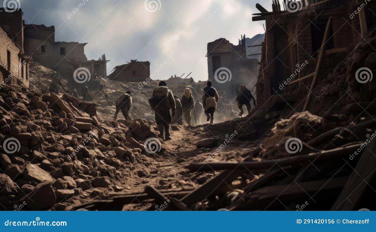 People on the Street of a City Destroyed by the Elements Stock Photo ...