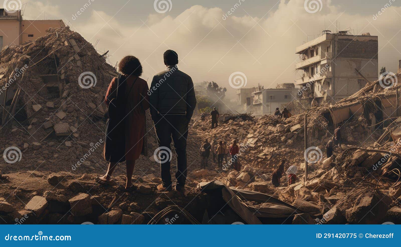 People on the Street of a City Destroyed by the Elements Stock Image ...