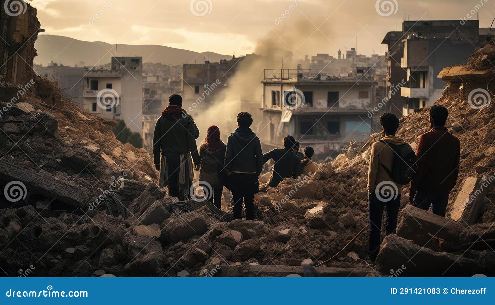 People on the Street of a City Destroyed by the Elements Stock Image ...