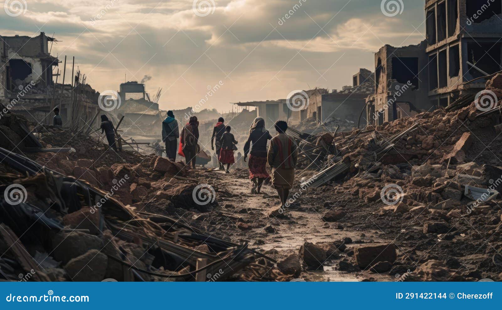 People on the Street of a City Destroyed by the Elements Stock Photo ...
