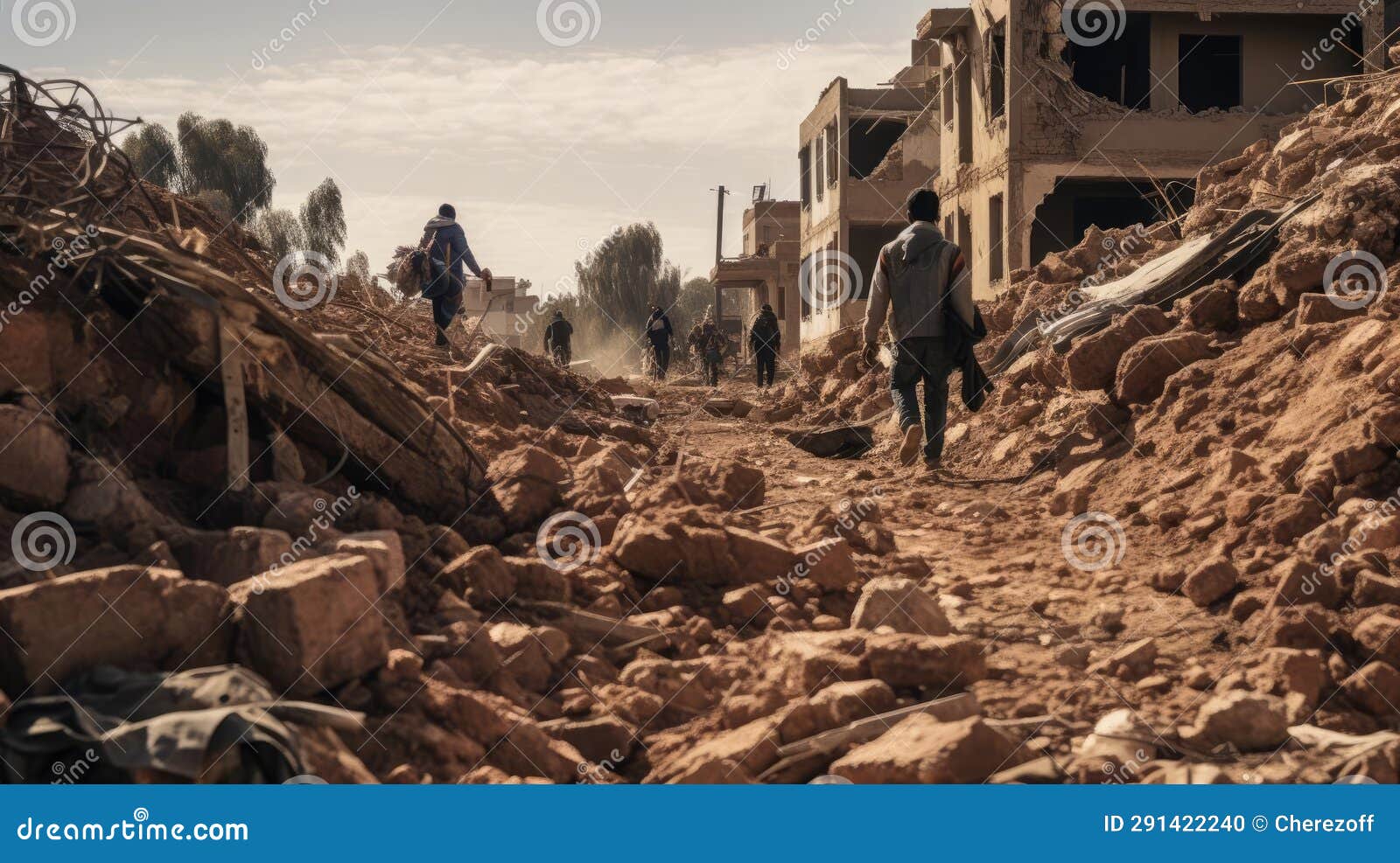 People on the Street of a City Destroyed by the Elements Stock Photo ...
