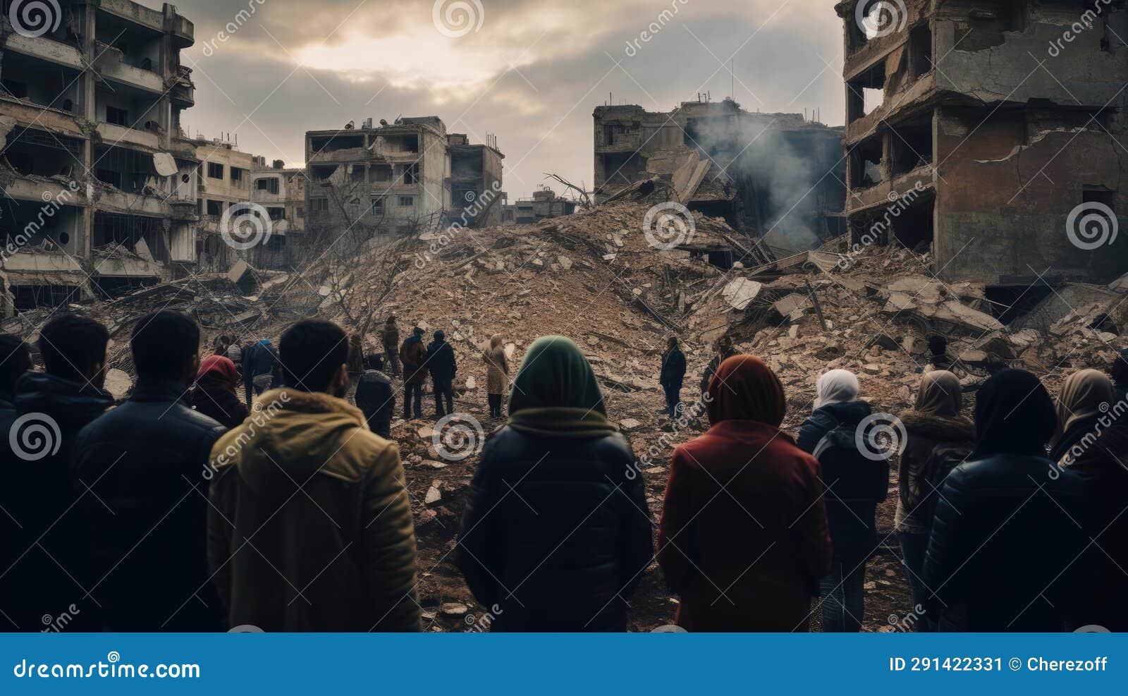 People on the Street of a City Destroyed by the Elements Stock Image ...