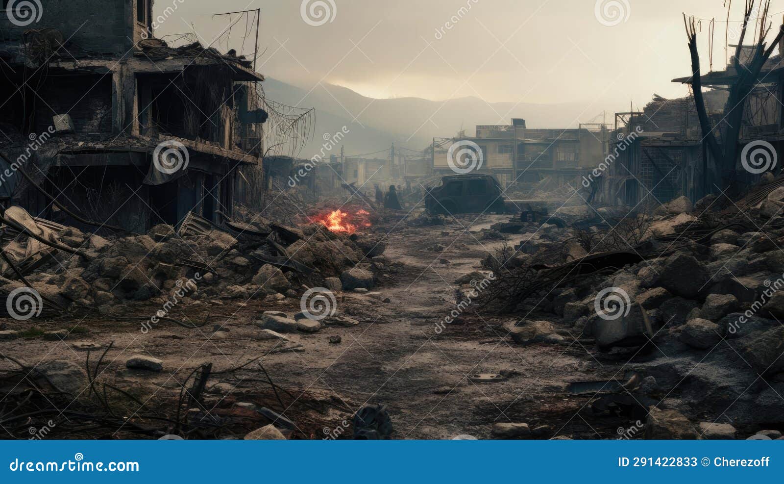 People on the Street of a City Destroyed by the Elements Stock Image ...