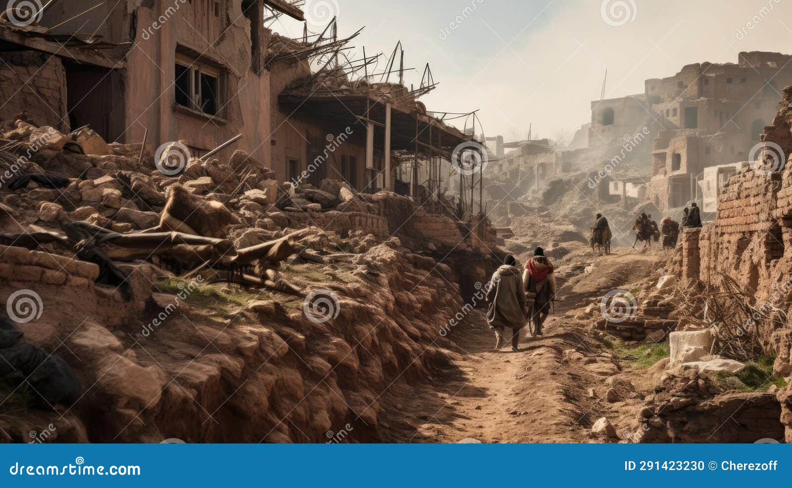 People on the Street of a City Destroyed by the Elements Stock Photo ...