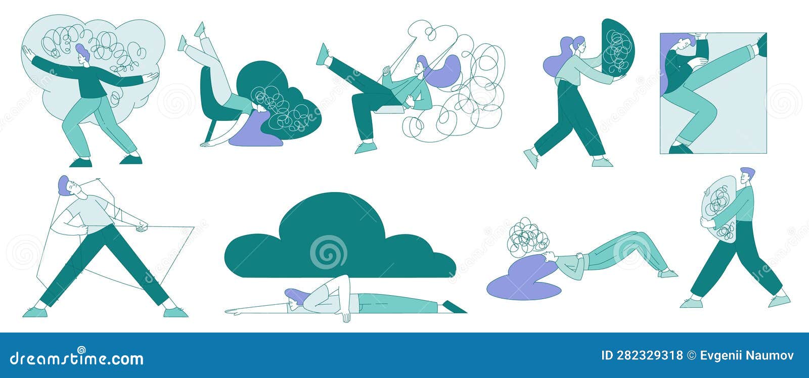 People Struggling with Clutter of Thoughts in Brain Vector Set Stock ...