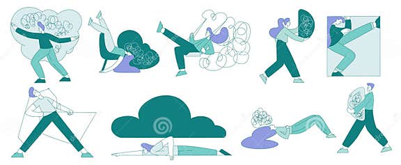People Struggling with Clutter of Thoughts in Brain Vector Set Stock ...