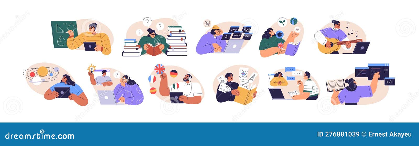 Students Learn Distance Using Internet Technology Cartoon Vector ...