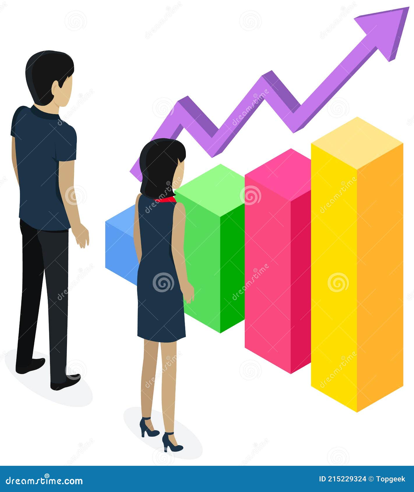 People Study Statistics Shown on Bar Chart. Characters while Working ...