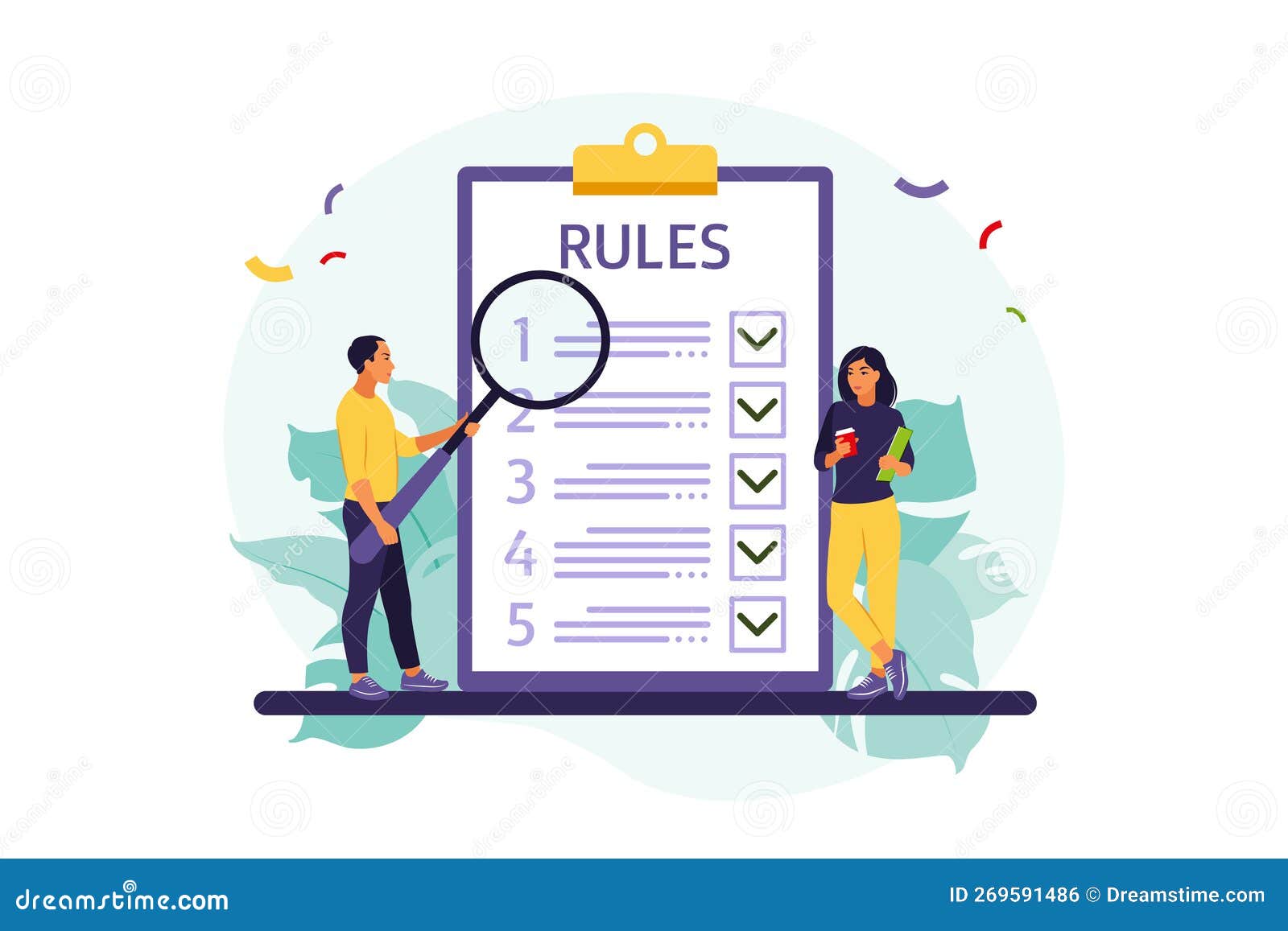 People Studying List of Rules, Making Checklist, Reading Guidance ...