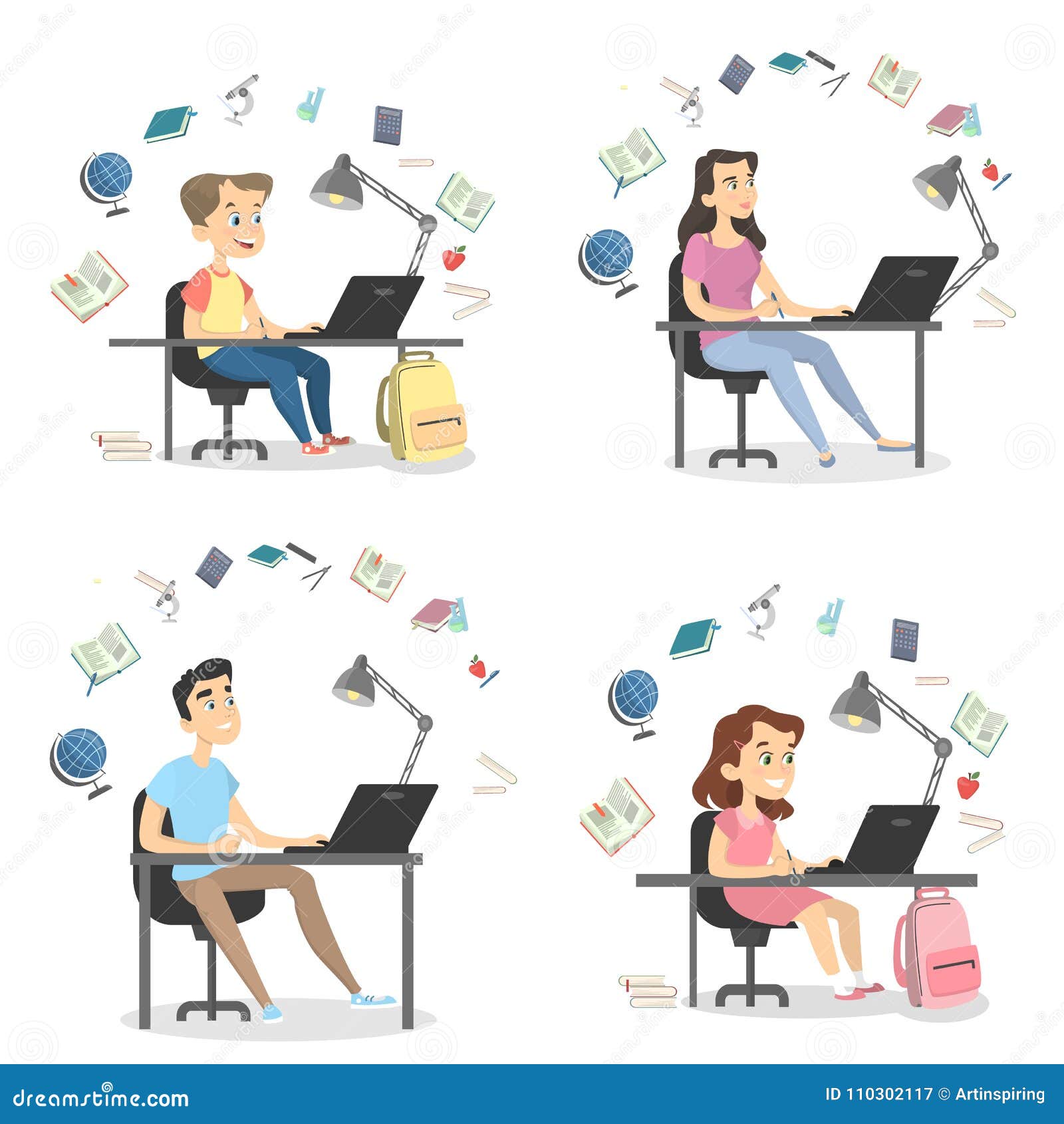 People studying set. stock vector. Illustration of character - 110302117