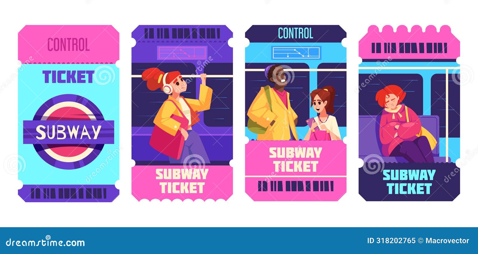 People on Subway Hand Drawn Ticket Set Stock Illustration ...