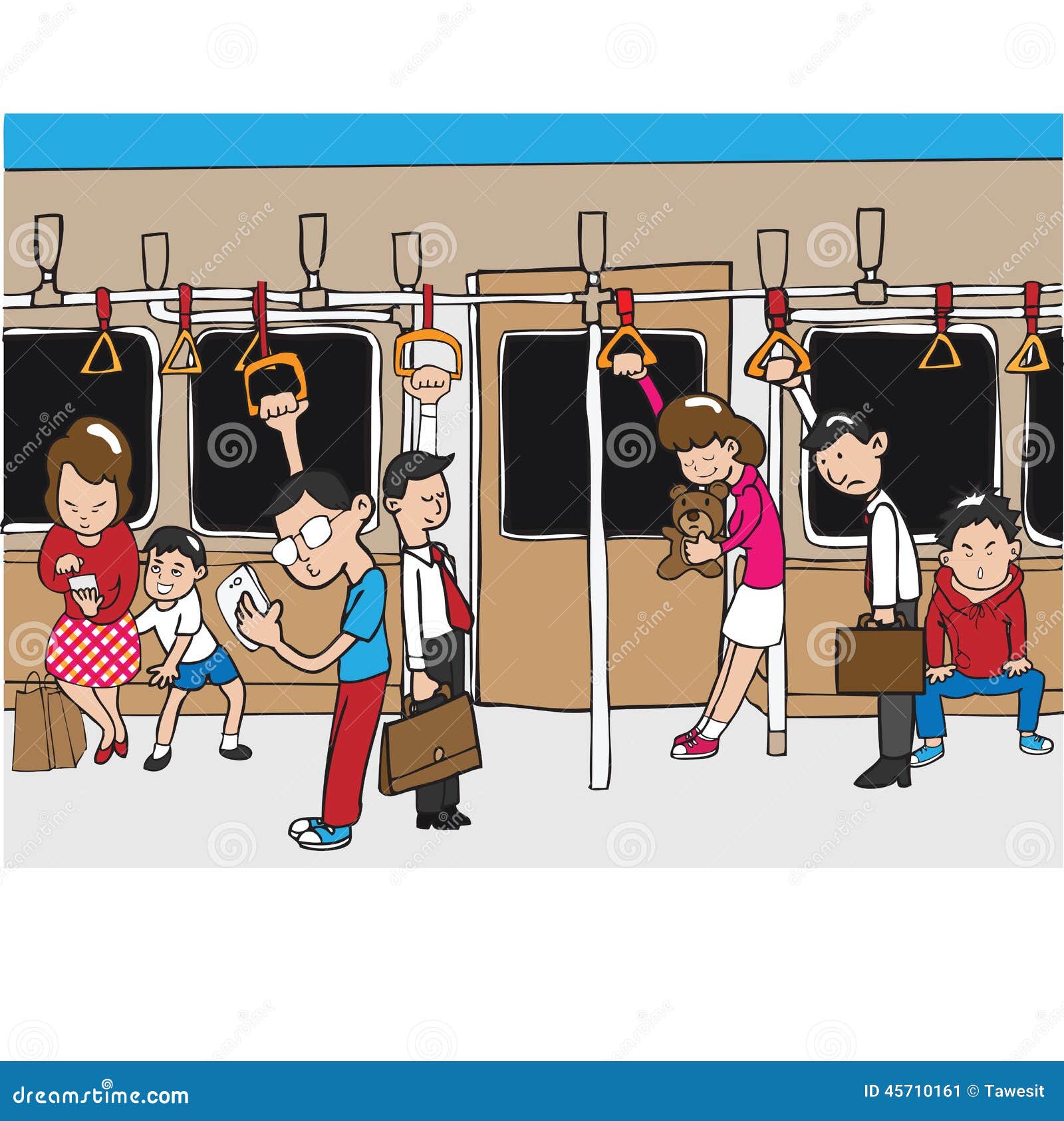 People In Subway Transport Metro Train Inside Vector Illustration ...
